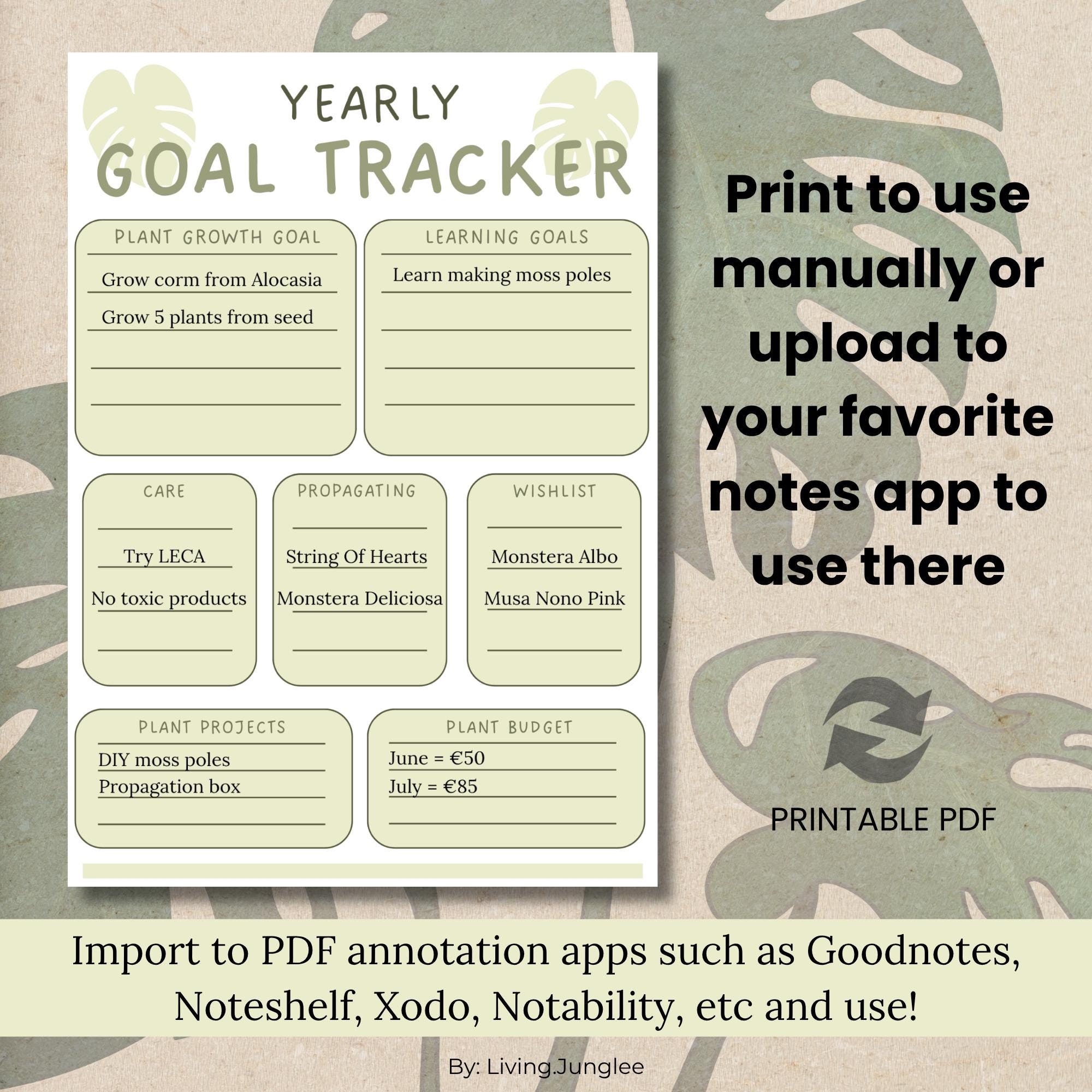 Printable Yearly Plant Goal Tracker | Houseplant Planner | Botanical ...