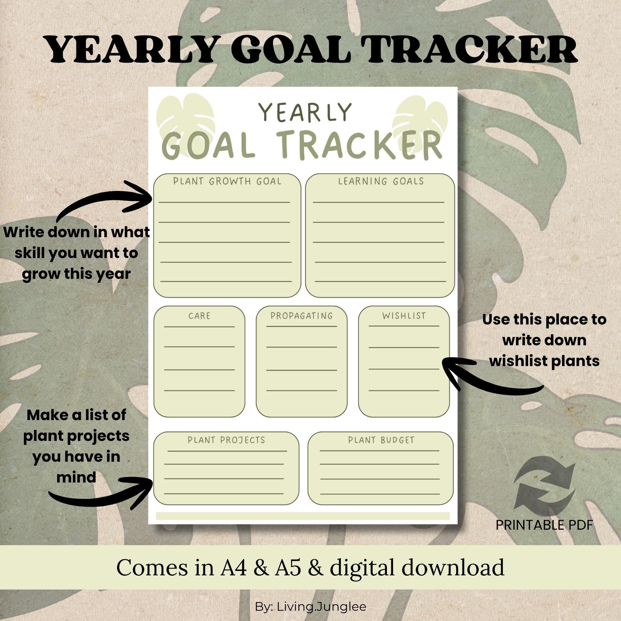 Printable Yearly Plant Goal Tracker | Houseplant Planner | Botanical ...