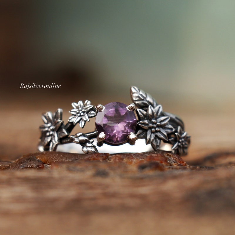 Purple Flower Sterling Ring - Etsy