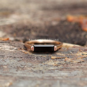 Handmade Black Onyx Ring: Rectangle Gemstone, Rose-gold Plated ...