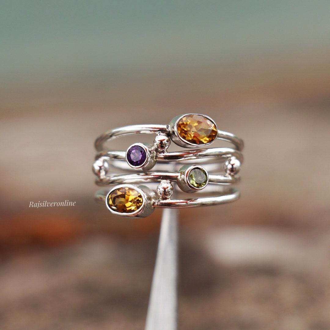 Handmade Wire Wrap Sterling Silver Tricolor Stone Ring: Citrine ...