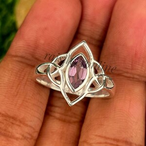 Purple Amethyst Ring, Trinity Design Ring, 925 Sterling Silver Ring ...