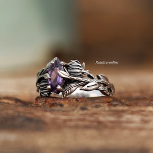 Silver Tree Branch Ring, Flower Ring, Amethyst 925 Sterling Silver Ring ...