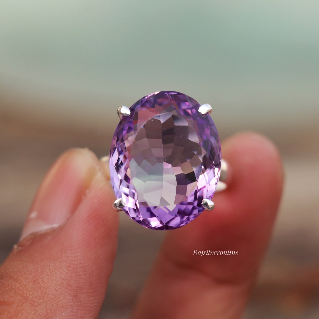 Amethyst Ring, 925 Sterling Silver Ring, Handmade Ring, Faceted Stone ...