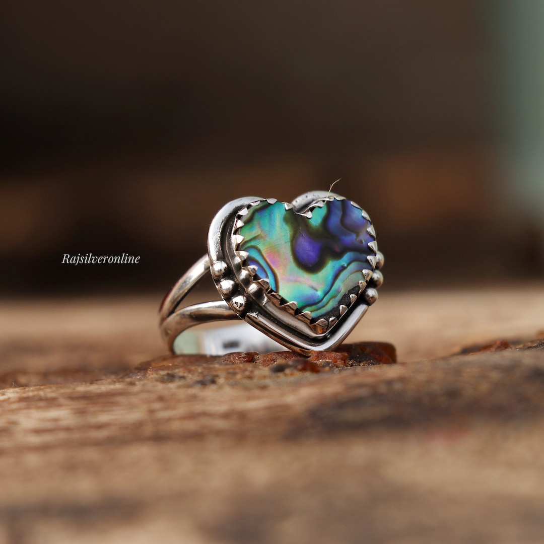 Abalone Shell Ring, Heart Shape Ring, 925 Sterling Silver Ring, Unique ...