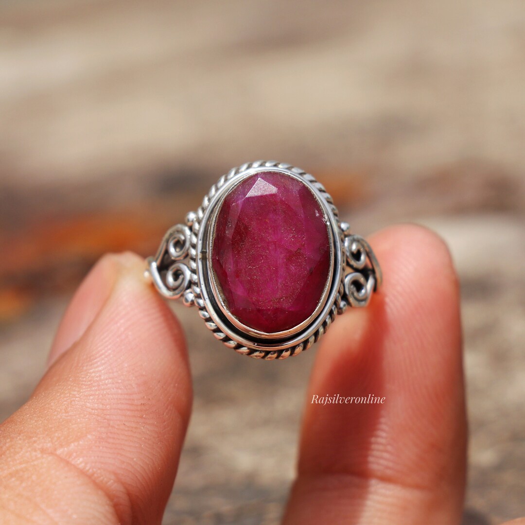 Indian Ruby Ring, 925 Sterling Silver Ring, Handmade Designer Ring ...