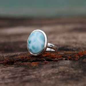 Dominican Republic Larimar Ring, 925 Sterling Silver Ring, Handmade Ring, Oval Gemstone Ring ...