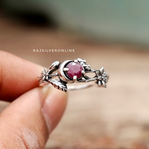 Silver Tree Branch Ring, Indian Ruby Ring, 925 Sterling Silver Ring, Celestial Ring, Unique ...