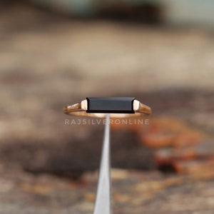 Handmade Black Onyx Ring: Rectangle Gemstone, Rose-gold Plated ...