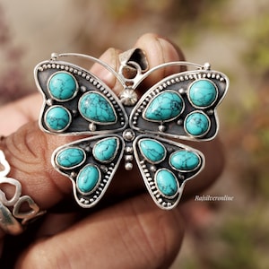 Turquoise Butterfly Pendant: 925 Sterling Silver Chain Necklace ...