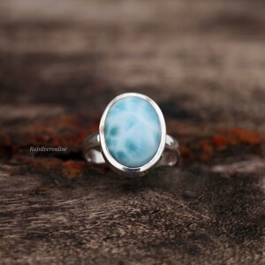 Dominican Republic Larimar Ring, 925 Sterling Silver Ring, Handmade Ring, Oval Gemstone Ring ...