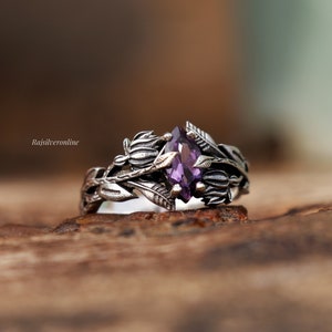 Silver Tree Branch Ring, Flower Ring, Amethyst 925 Sterling Silver Ring ...