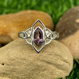 Purple Amethyst Ring, Trinity Design Ring, 925 Sterling Silver Ring ...