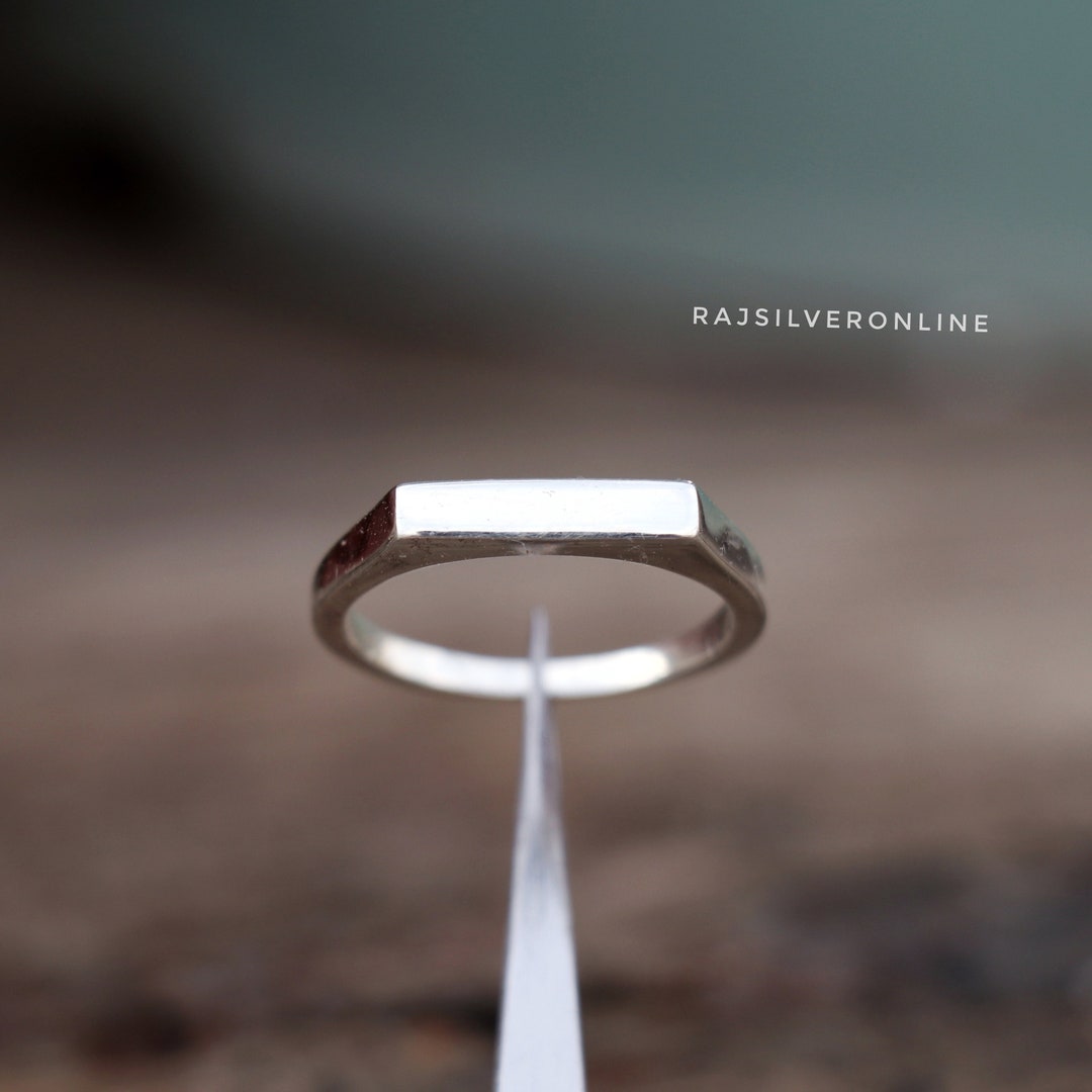 Handmade Sterling Silver Signet Ring, Plain Rectangle Band, Promise ...