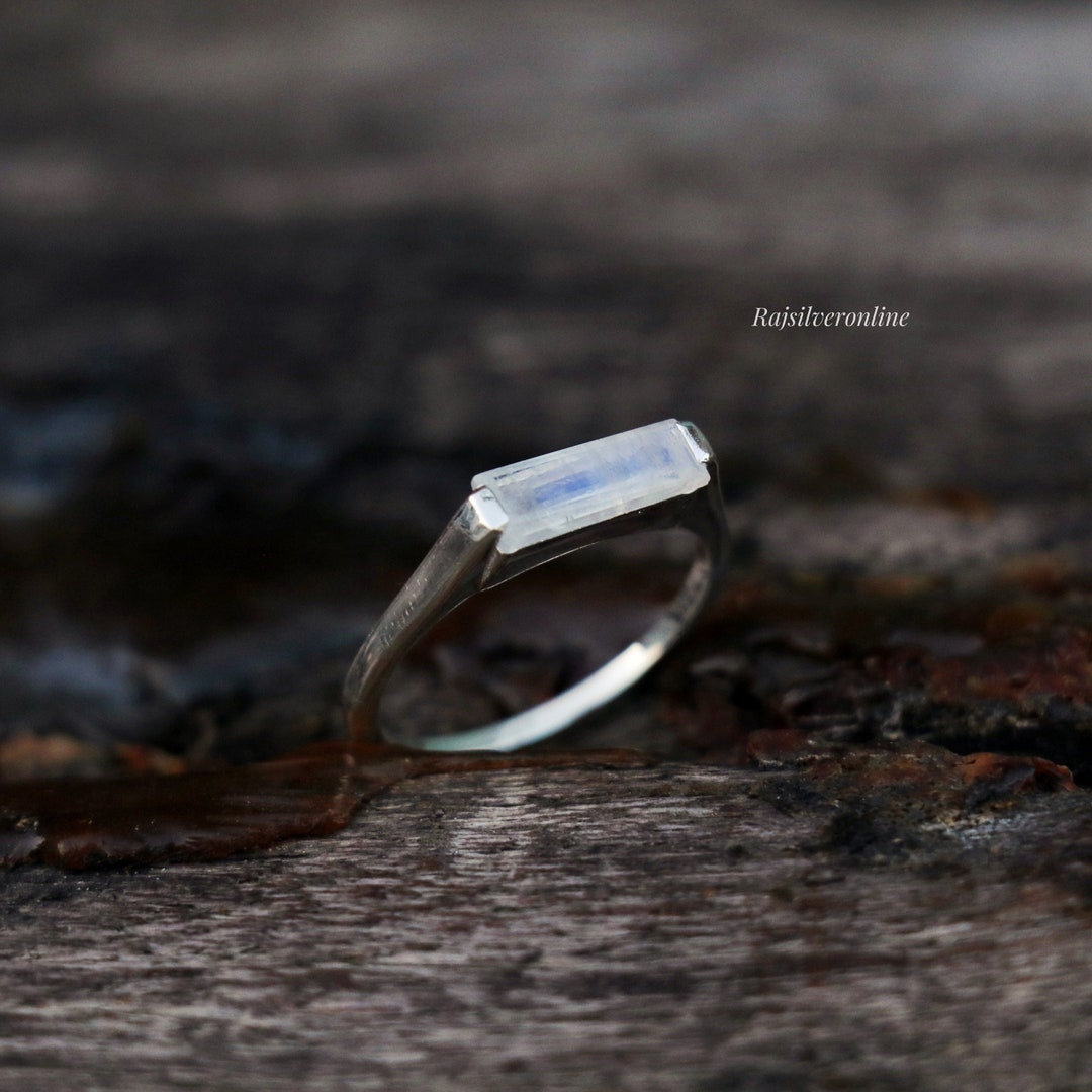 Natural Moonstone Ring: Handmade 925 Sterling Silver Rectangle Bar Ring - Etsy