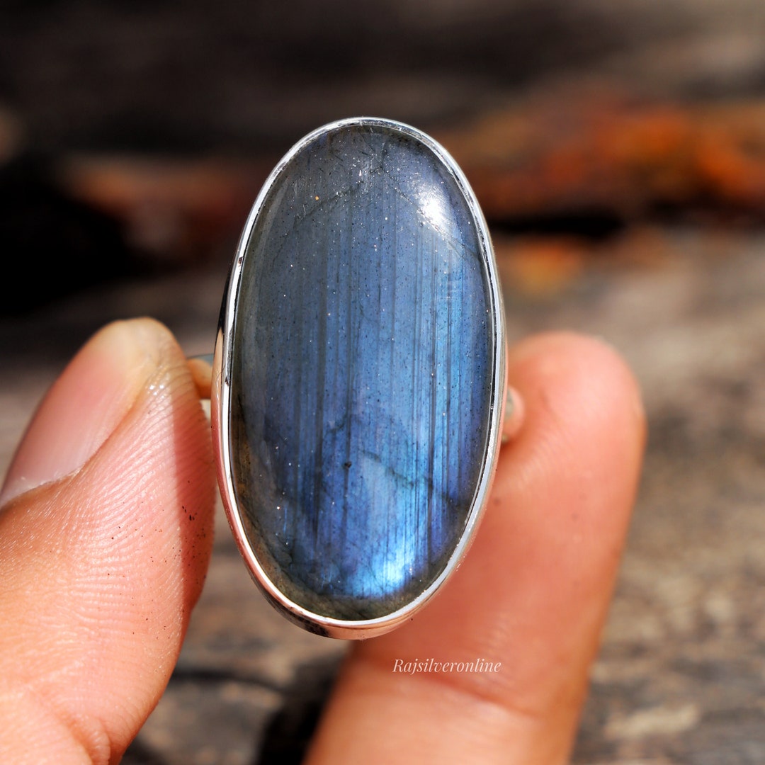 Blue Labradorite Ring, Oval Gemstone Ring, 925 Sterling Silver Ring ...