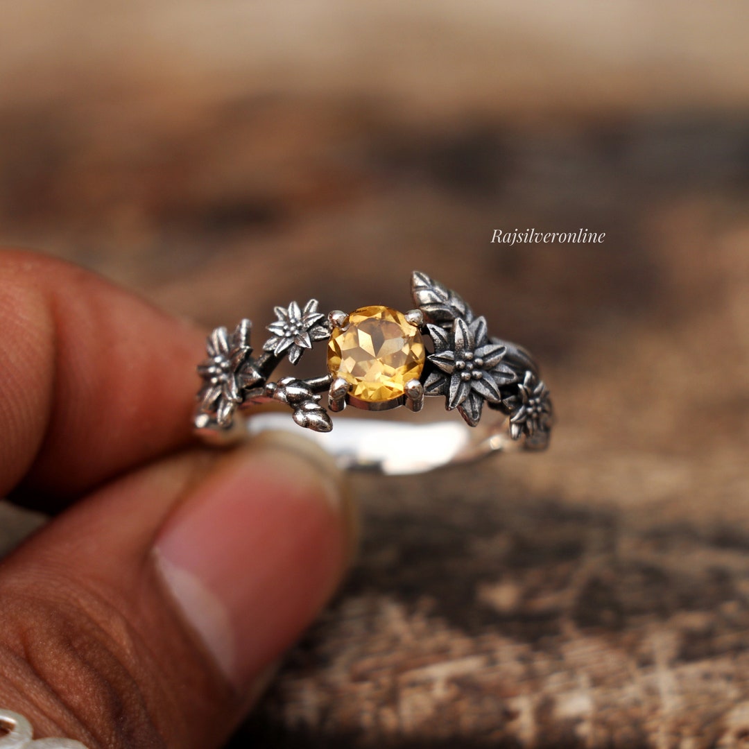 Sterling Silver Tree Branches Ring: Handmade Citrine Ring, Round ...