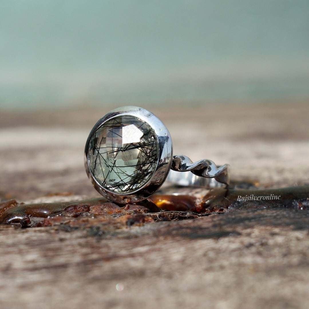 Black Rutile Ring, 925 Sterling Silver Ring, Handmade Ring, Rutile ...