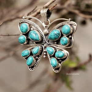 Turquoise Butterfly Pendant: 925 Sterling Silver Chain Necklace ...