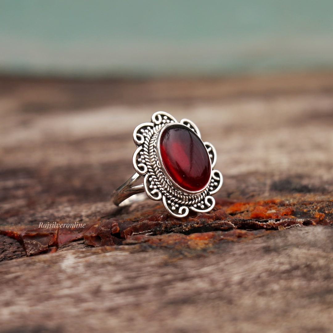 Red Crystal Ring, Filigree Ring, 925 Sterling Silver Ring, Handmade ...
