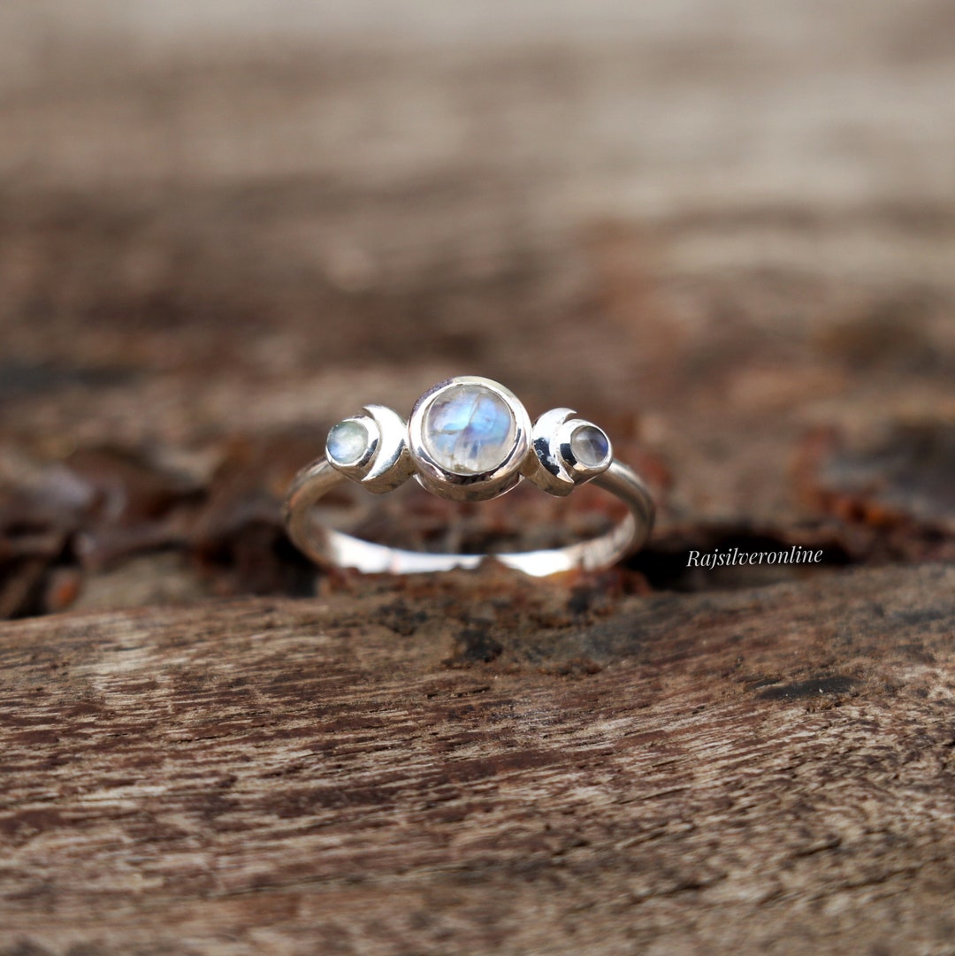 Silver Moon Ring, Genuine Moonstone Ring, 925 Sterling Silver Ring ...