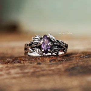 Silver Tree Branch Ring, Flower Ring, Amethyst 925 Sterling Silver Ring ...