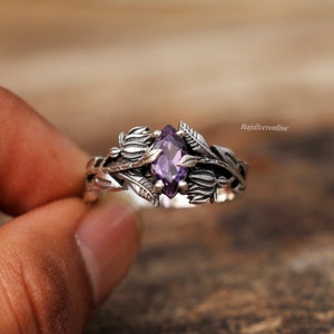 Silver Tree Branch Ring, Flower Ring, Amethyst 925 Sterling Silver Ring ...