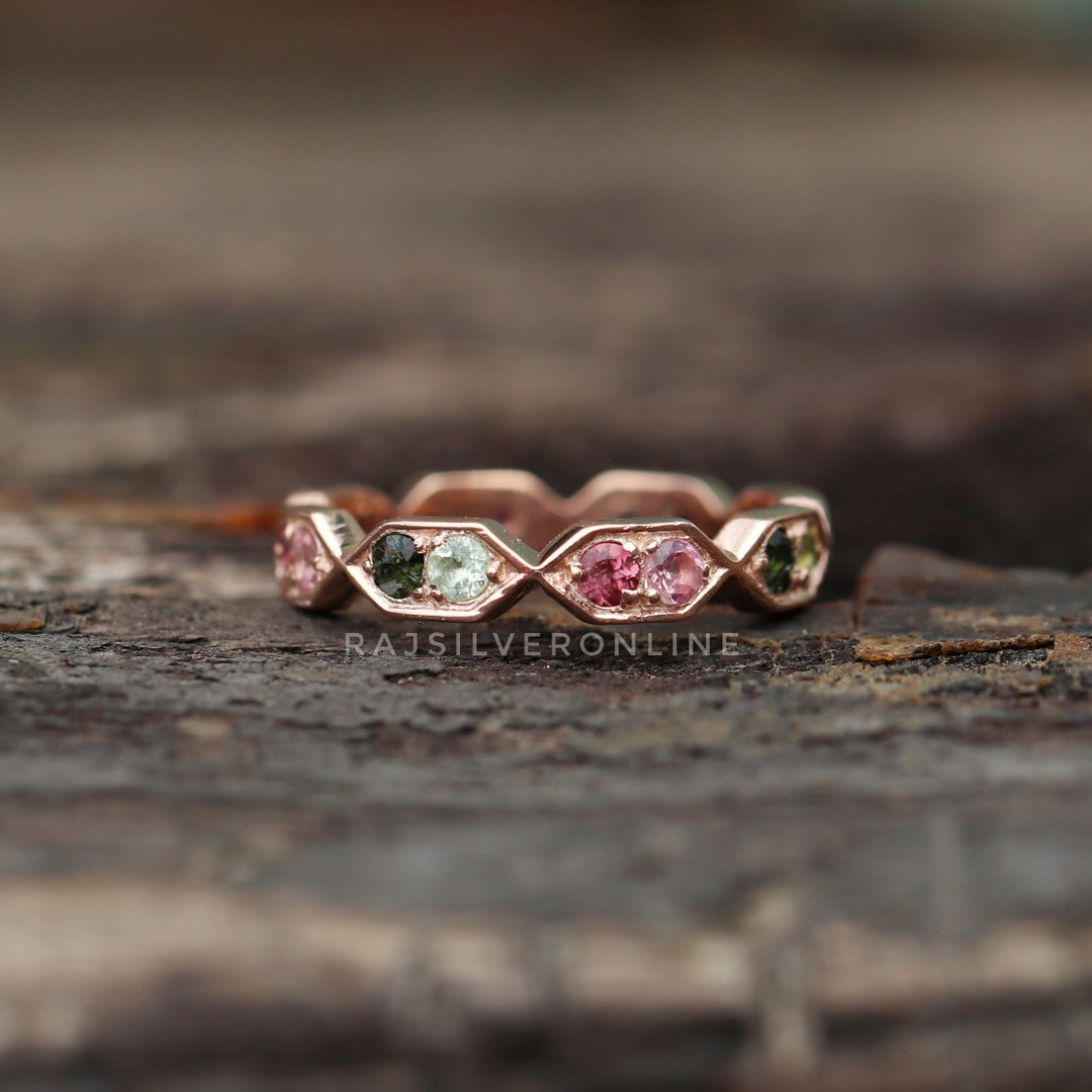 Natural Multi Tourmaline Ring, 18k Rose Gold Plating Ring, Tourmaline ...