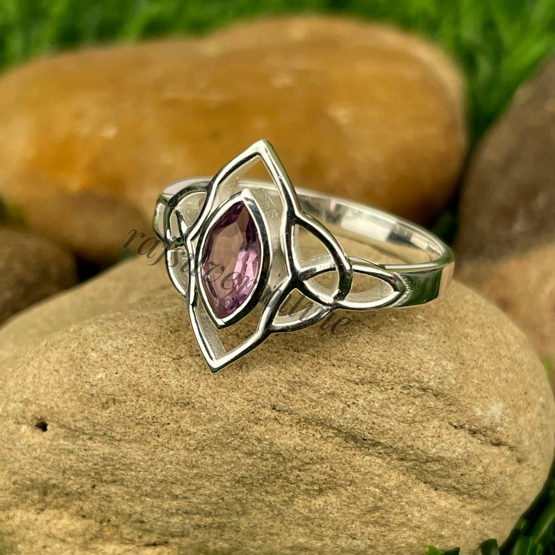 Purple Amethyst Ring, Trinity Design Ring, 925 Sterling Silver Ring ...