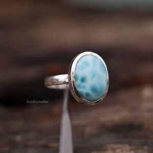 Dominican Republic Larimar Ring, 925 Sterling Silver Ring, Handmade Ring, Oval Gemstone Ring ...