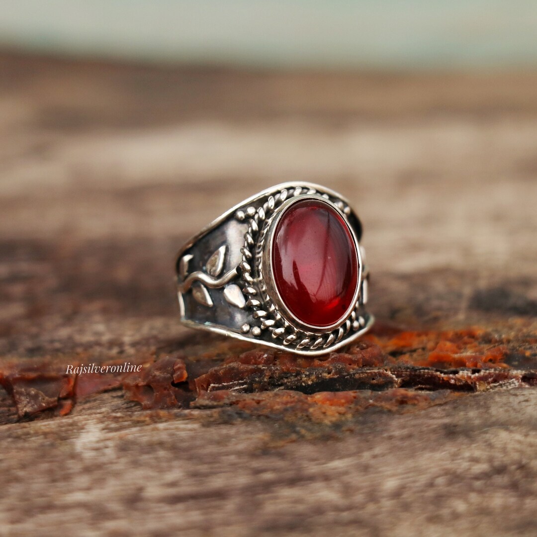 Red Crystal Quartz Ring, Handmade Designer Band, 925 Sterling Silver ...