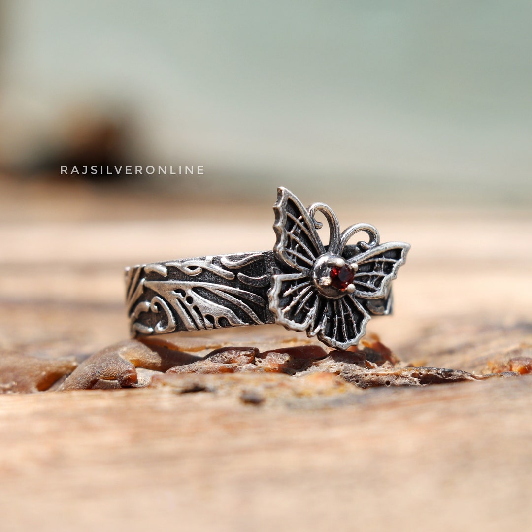 Butterfly Ring, Textured Band, 925 Sterling Silver, Handmade Ring ...