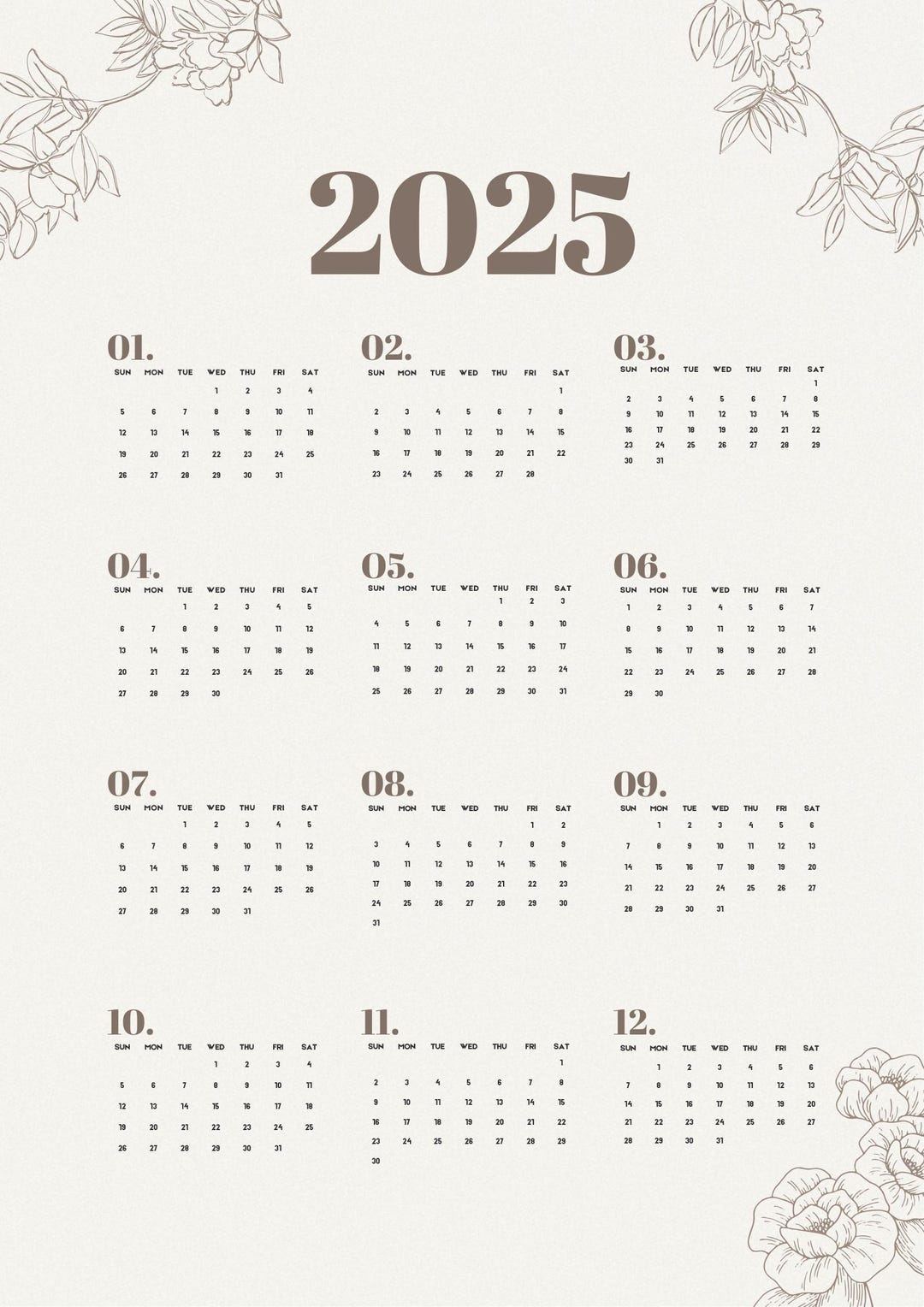 2025 Printable Calendar A4 | Floral Aesthetic & Minimalist Monthly ...