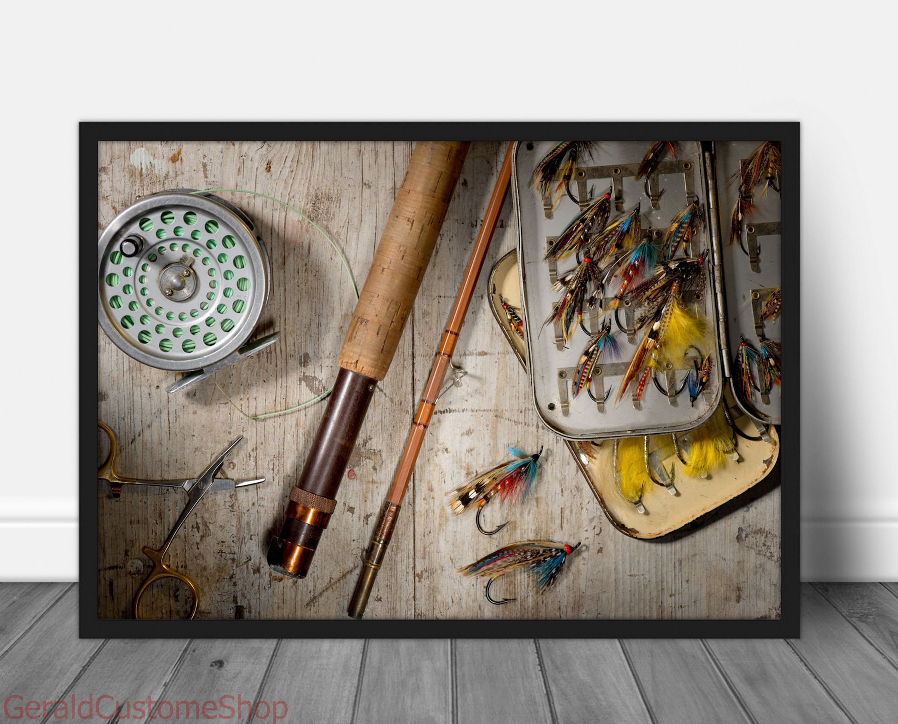 Fly Fishing Canvas Poster Wall Art Home Decor Framed Gift Idea for Him ...