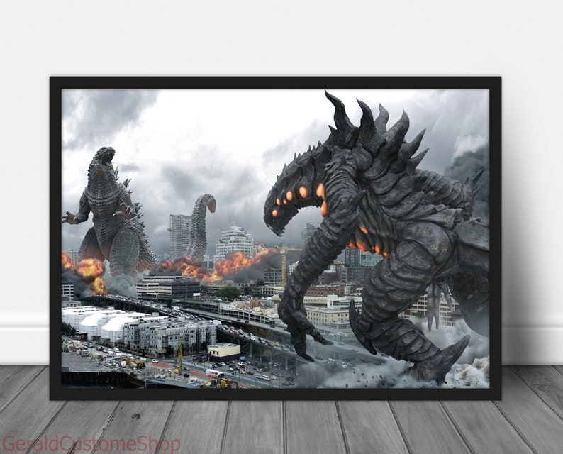 Battle of Godzilla Movie Canvas Poster Wall Art Home Decor Framed Gift ...