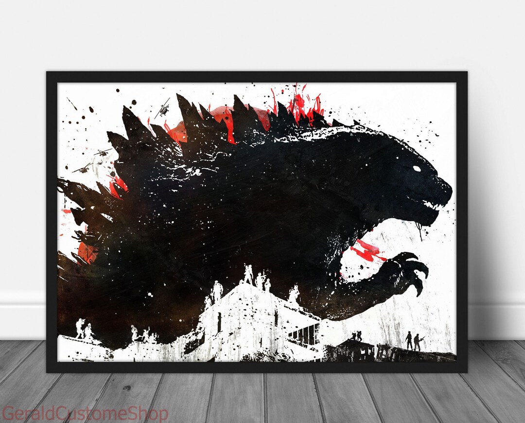 Godzilla Painted Black Ink Movie Canvas Poster Wall Art Home Decor ...