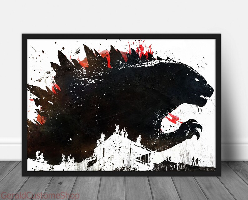 Godzilla Painted Black Ink Movie Canvas Poster Wall Art Home - Etsy
