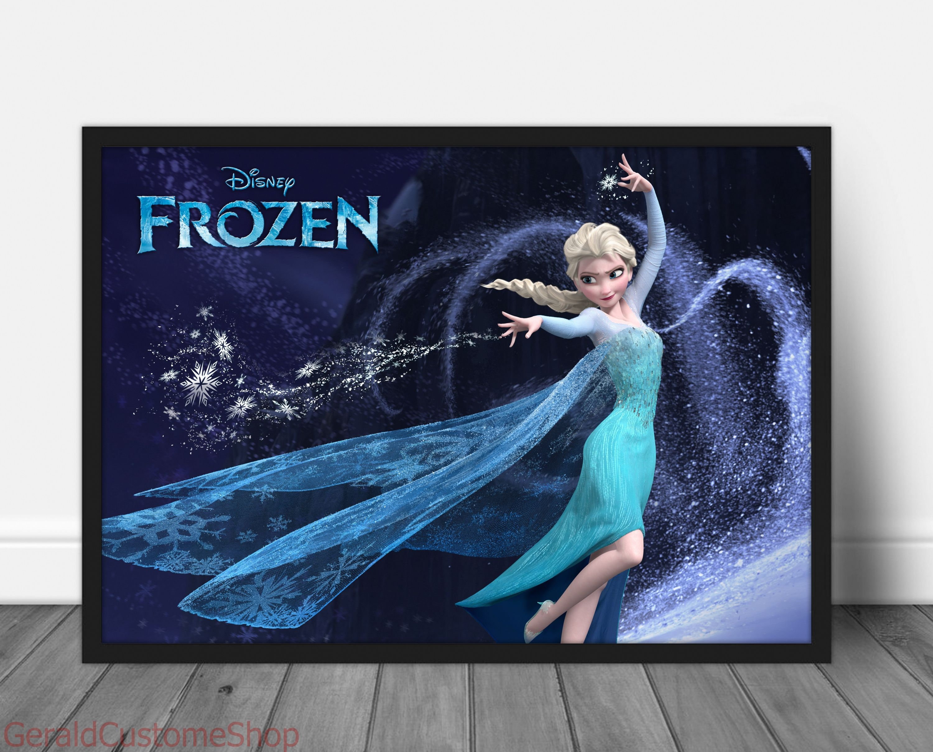 Frozen Elsa Princess Cartoon Canvas Poster Wall Art Home Decor Framed ...