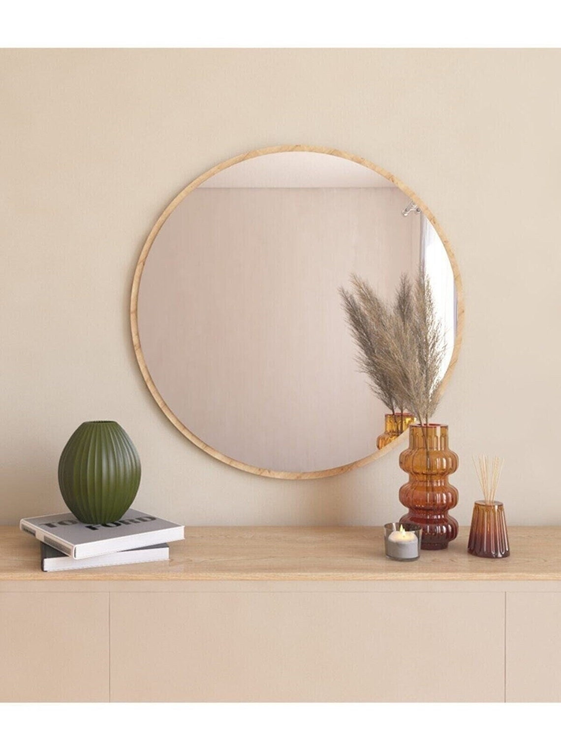Modern OAK Frame Round Mirror Decorative Hanging Mirror - Etsy