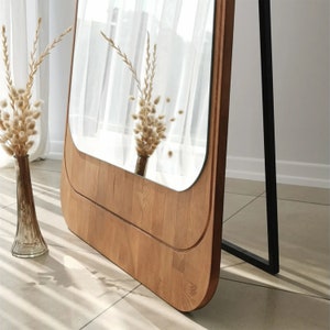 REAL WALNUT Floor Rustic Mirror Full Length Wavy Mirror Long Wood Full ...
