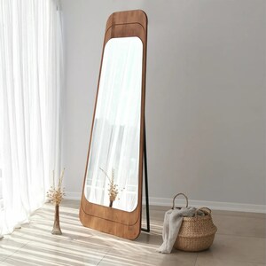 REAL WALNUT Floor Rustic Mirror Full Length Wavy Mirror Long Wood Full ...