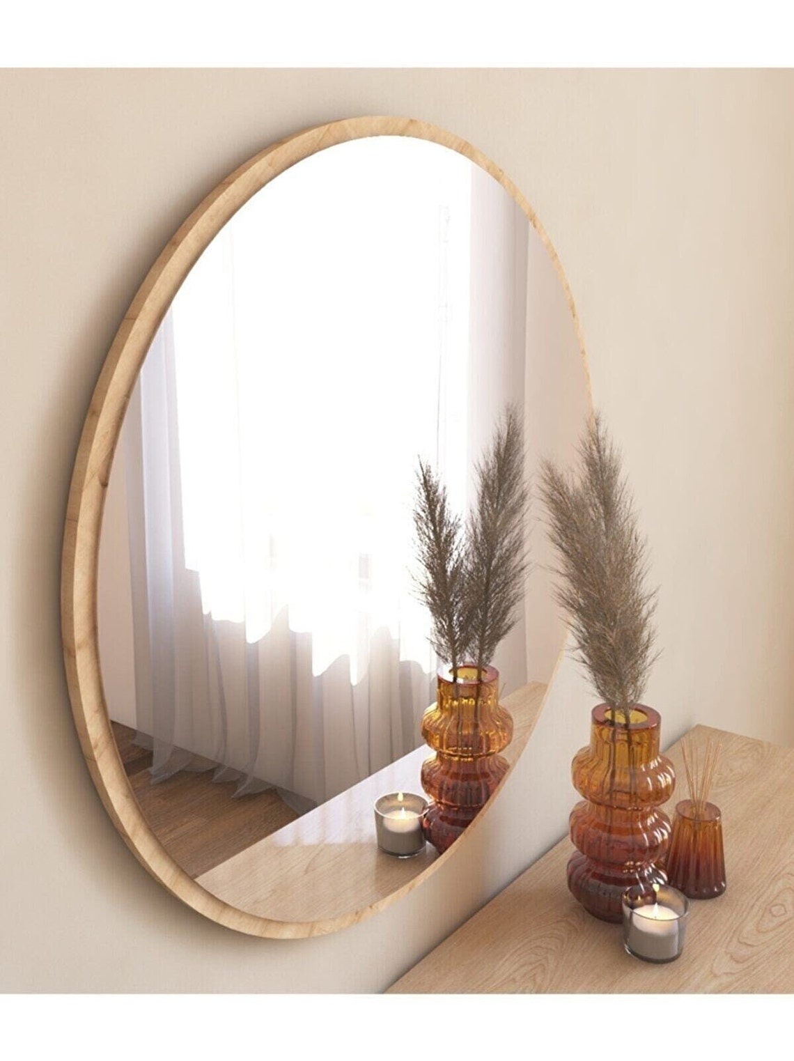 Modern OAK Frame Round Mirror Decorative Hanging Mirror - Etsy