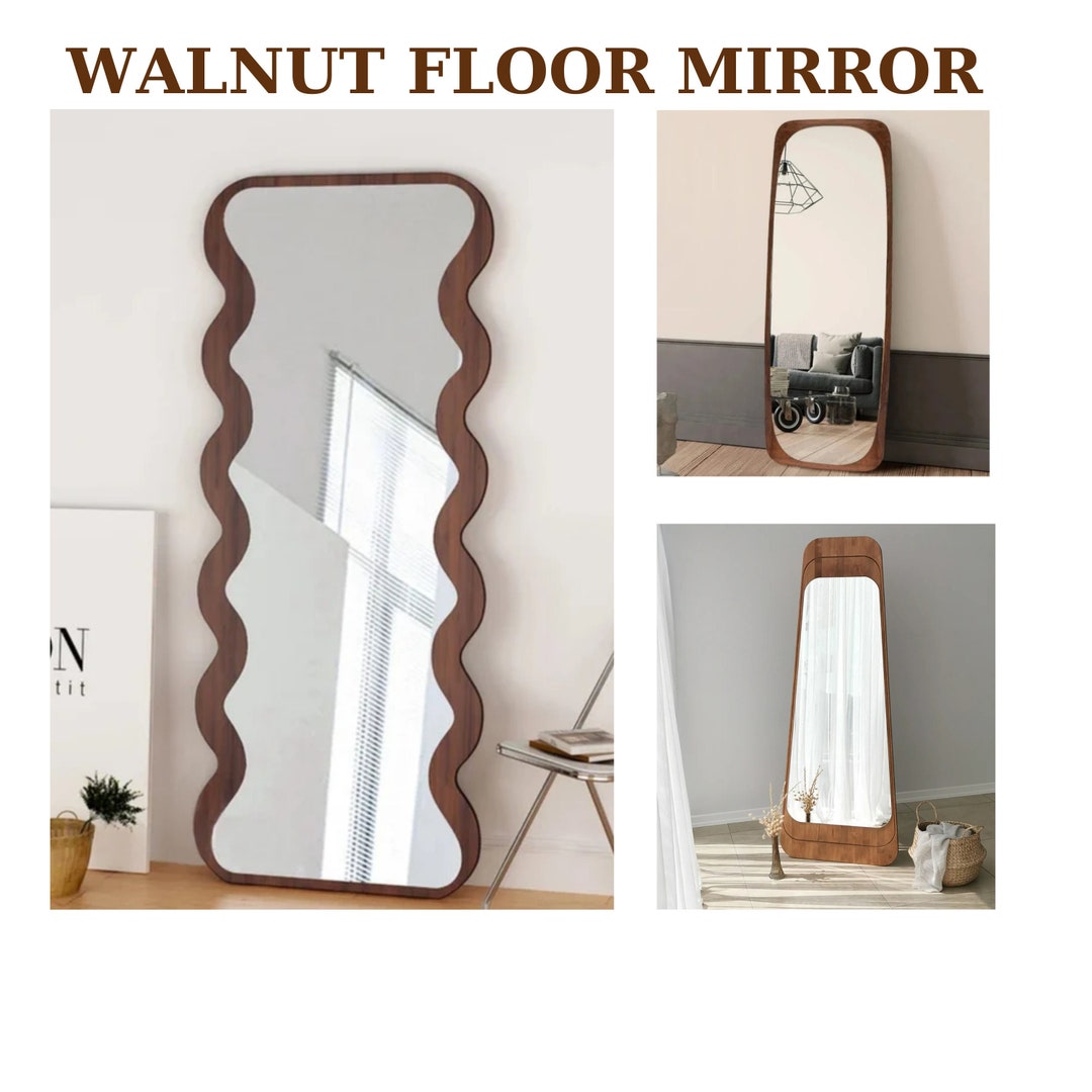 REAL WALNUT Floor Rustic Mirror Full Length Wavy Mirror Long Wood Full ...