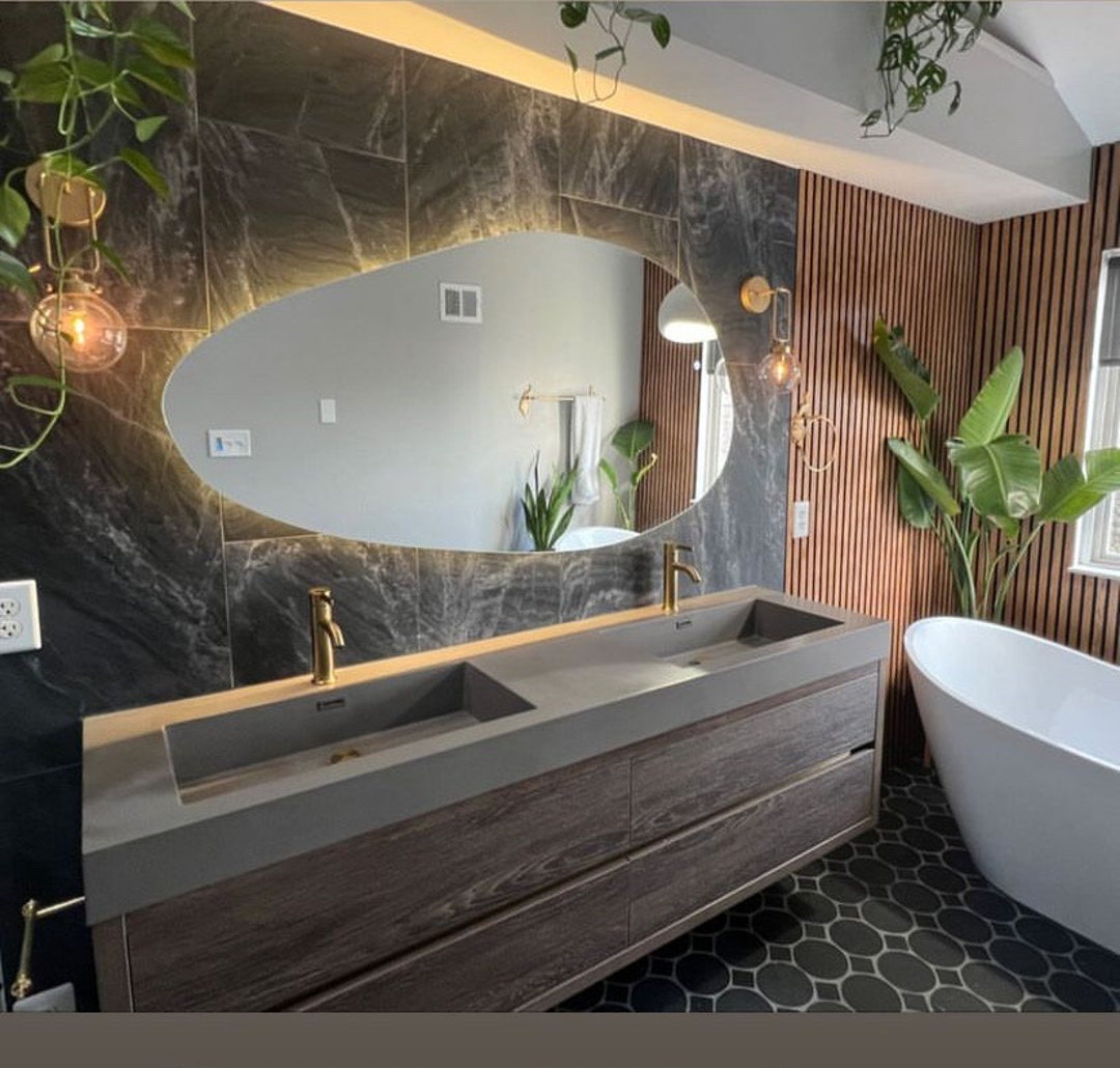 Bathroom Assymetrical Large Led Mirror Irregular Led Light Mirror Large ...