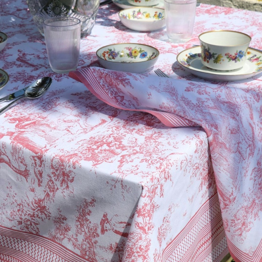 Toile De Jouy Tablecloth Pastoral and Country Print Pink Cotton Oeko ...