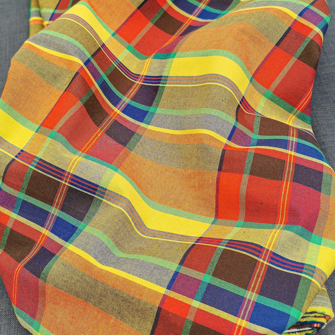 Madras Guadeloupe Martinique West Indian Fabric Red Black Orange Yellow ...