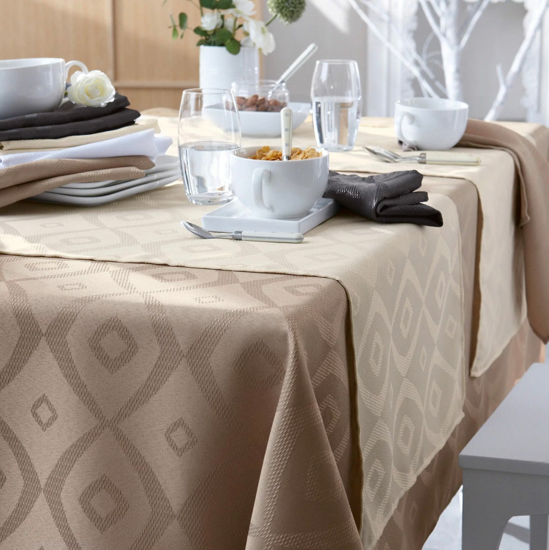 Jacquard Damask Tablecloth 100% Polyester Plain Diamond Pattern Gray ...