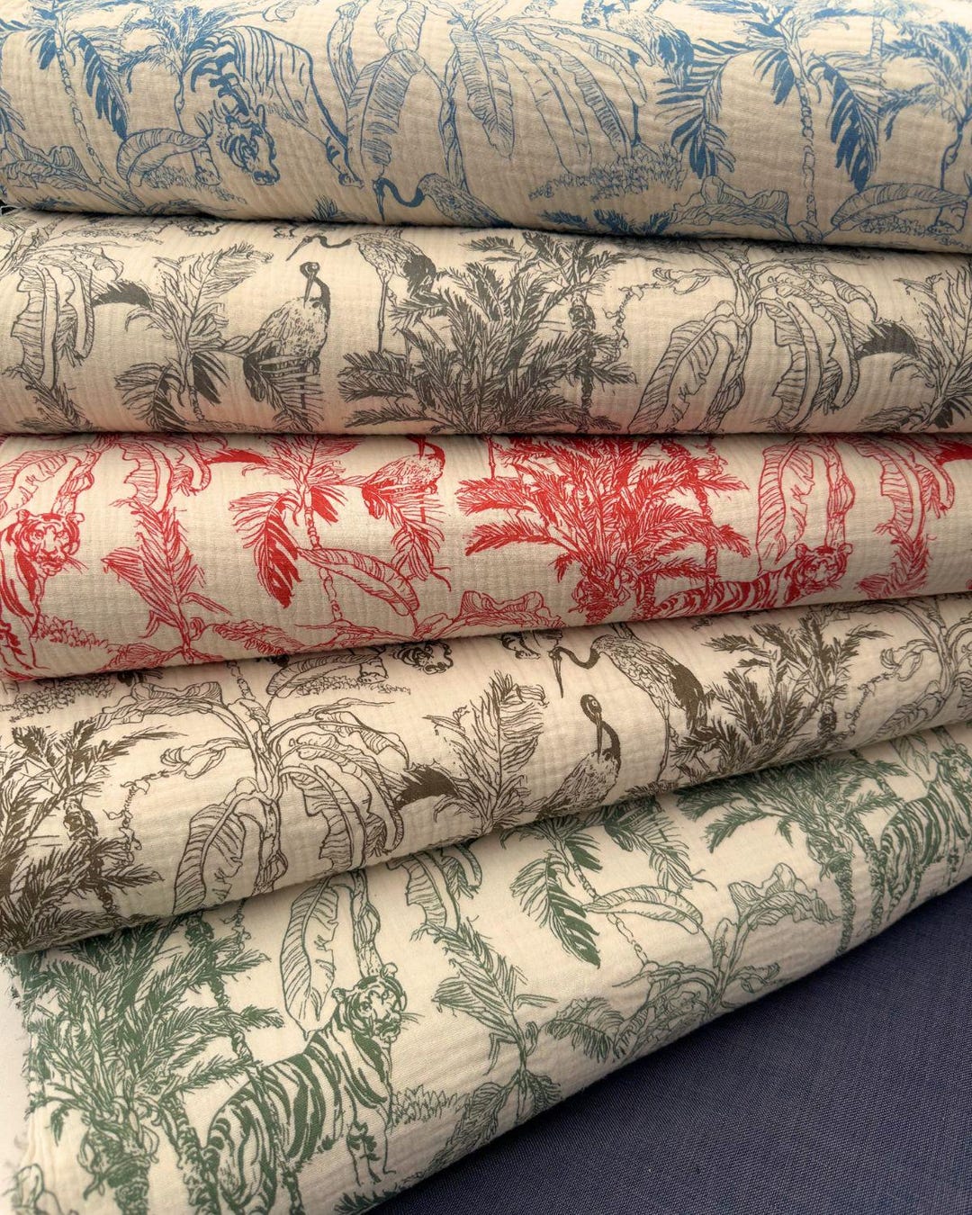 Double Gauze Dyed Jungle Print Jouy Effect Oeko Tex - Etsy