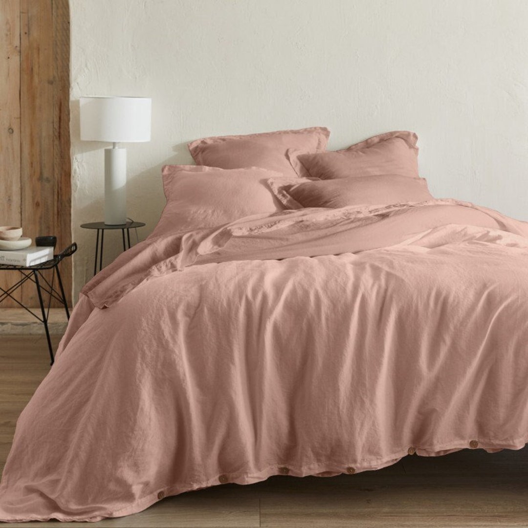 Powder Pink Organic Cotton and Hemp Bed Linen With Wooden Buttons - Etsy