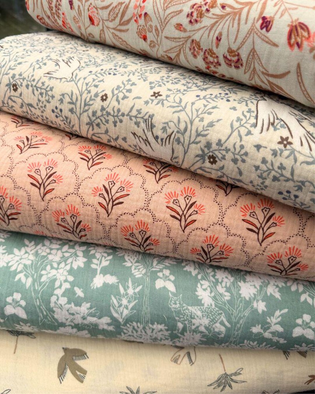 Double Cotton Gauze Fabrics With Floral and Bird Print Oeko Tex - Etsy UK